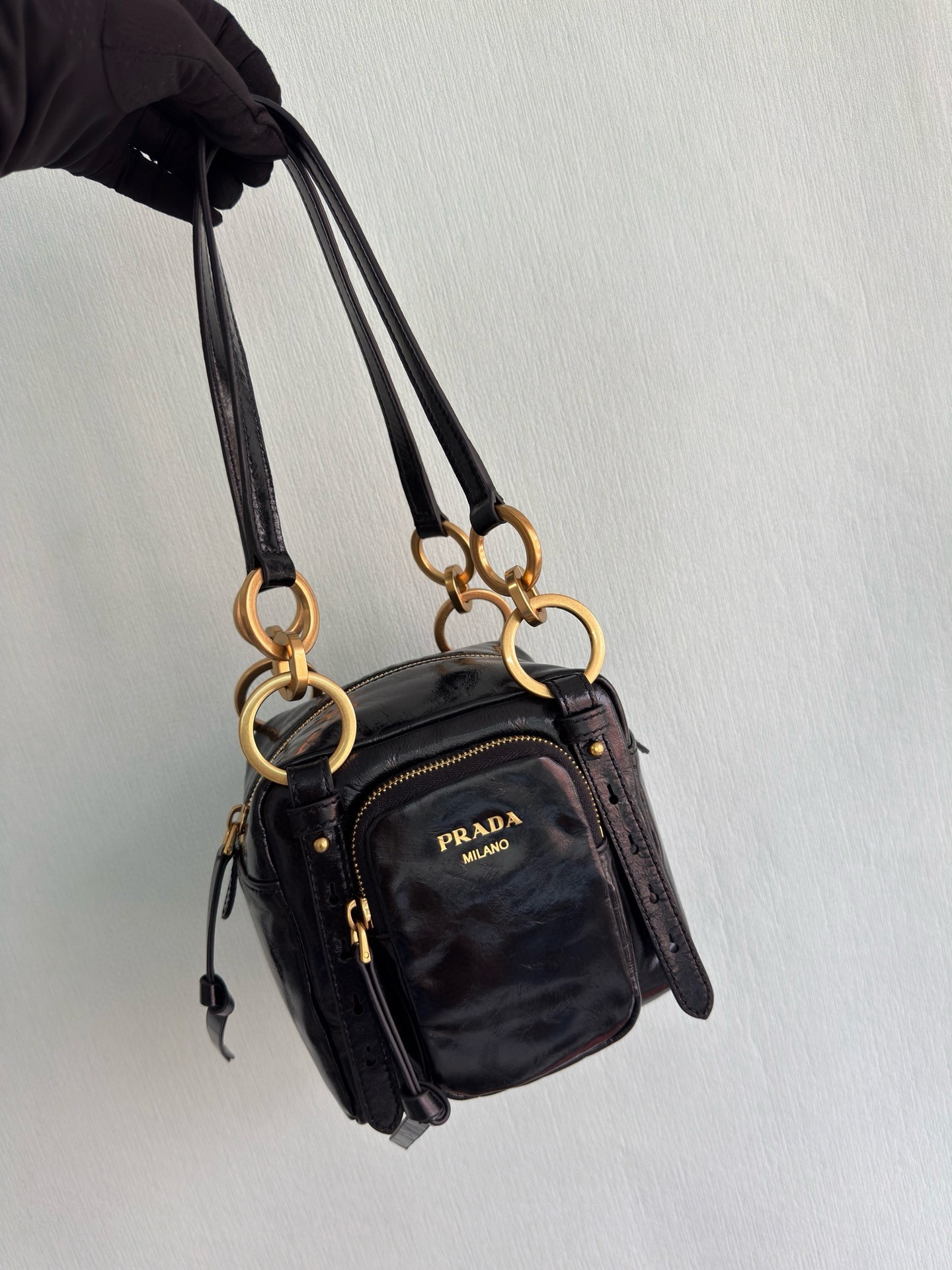 Replica Prada Dangle Top-handle Mini Bag in Burgundy Vintage Leather