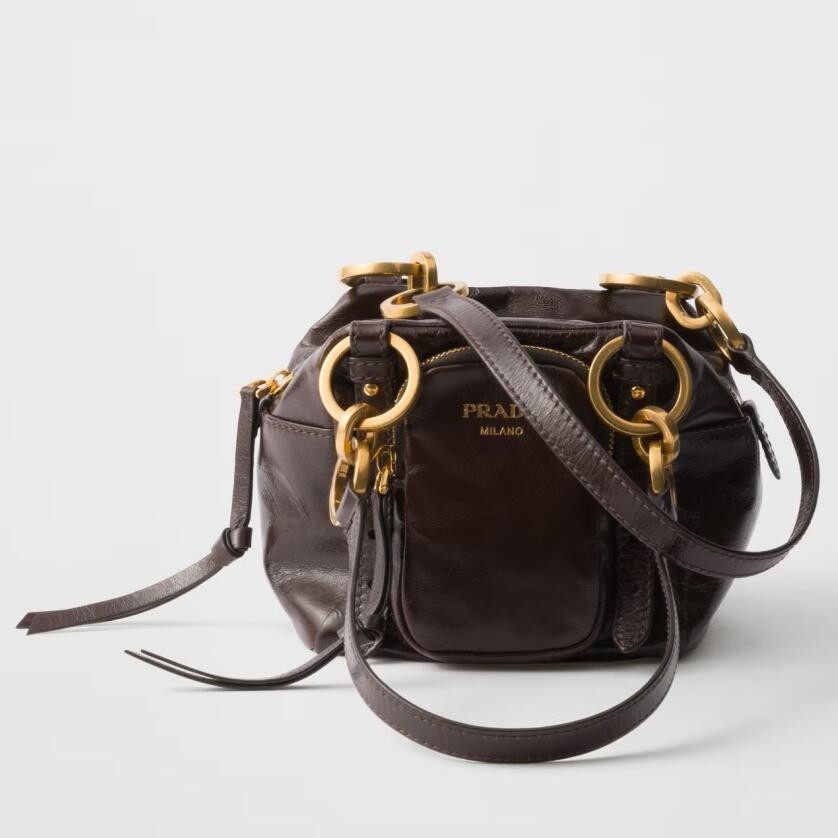 Replica Prada Dangle Top-handle Mini Bag in Burgundy Vintage Leather