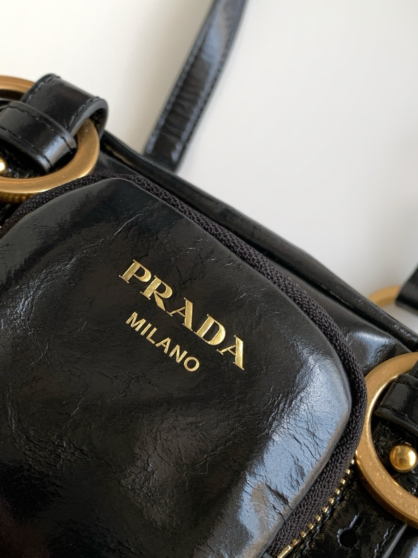 Replica Prada Dangle Top-handle Mini Bag in Black Vintage Leather