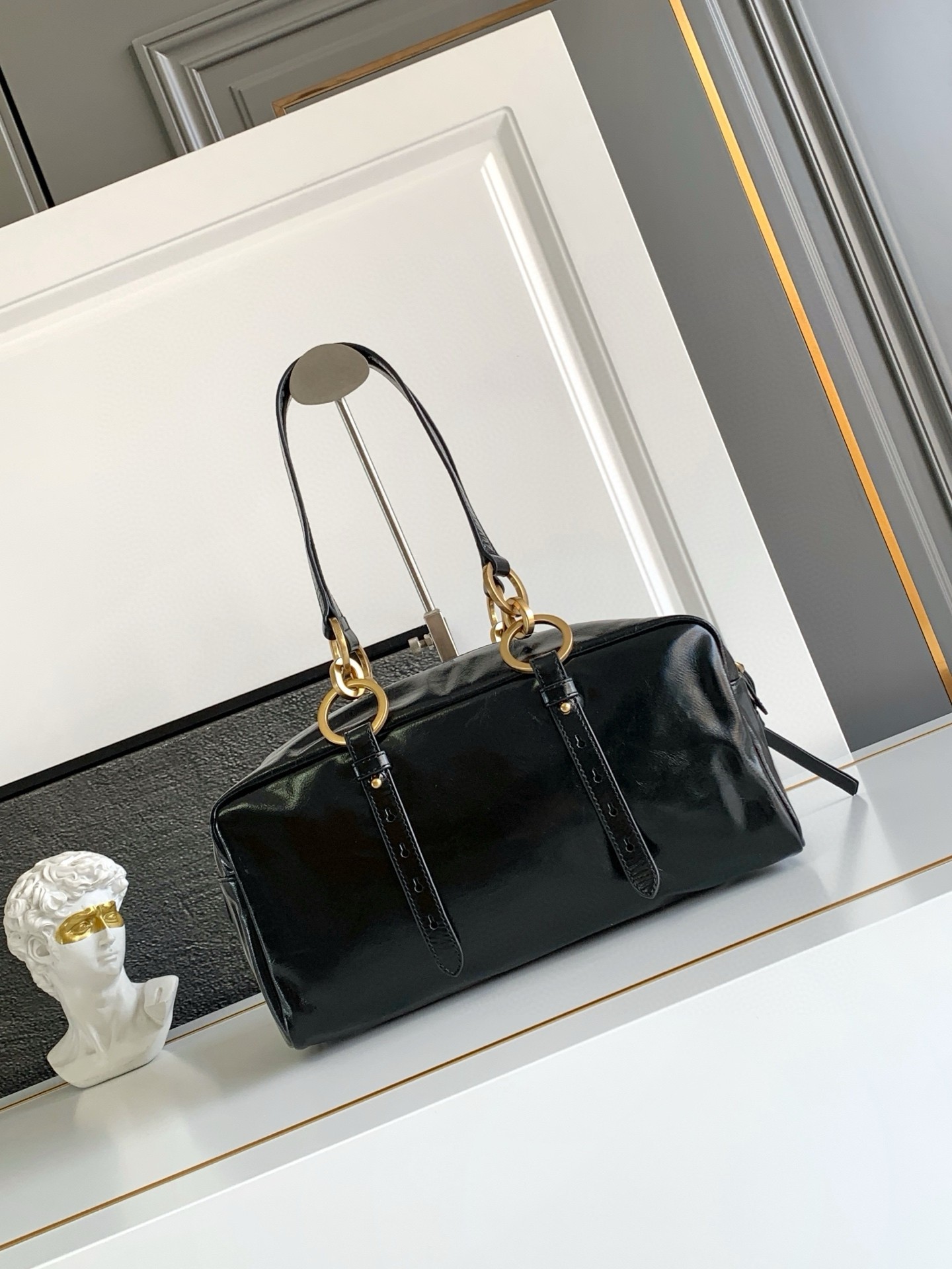 Replica Prada Dangle Top-handle Medium Bag in Black Vintage Leather