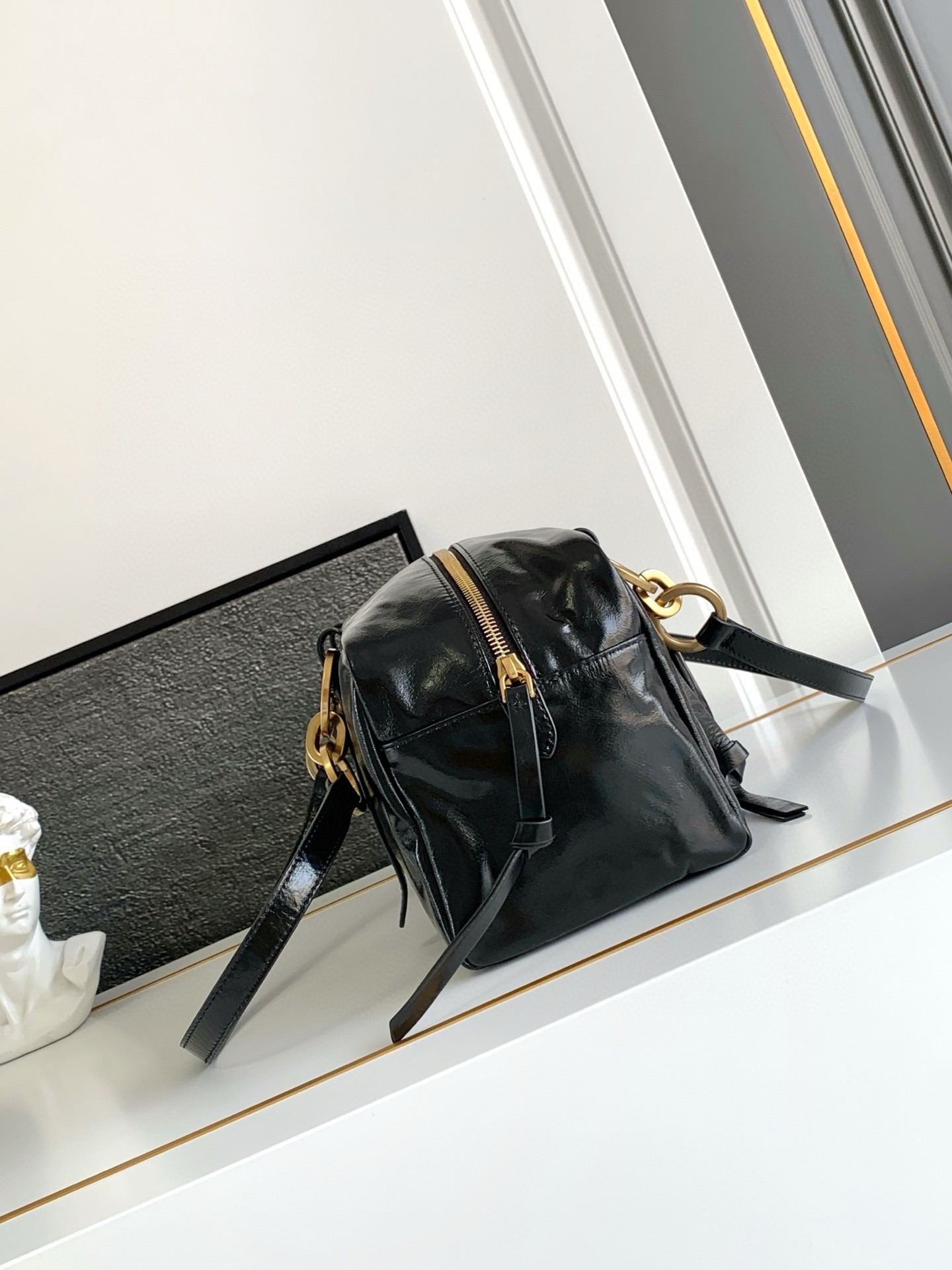 Replica Prada Dangle Top-handle Medium Bag in Black Vintage Leather
