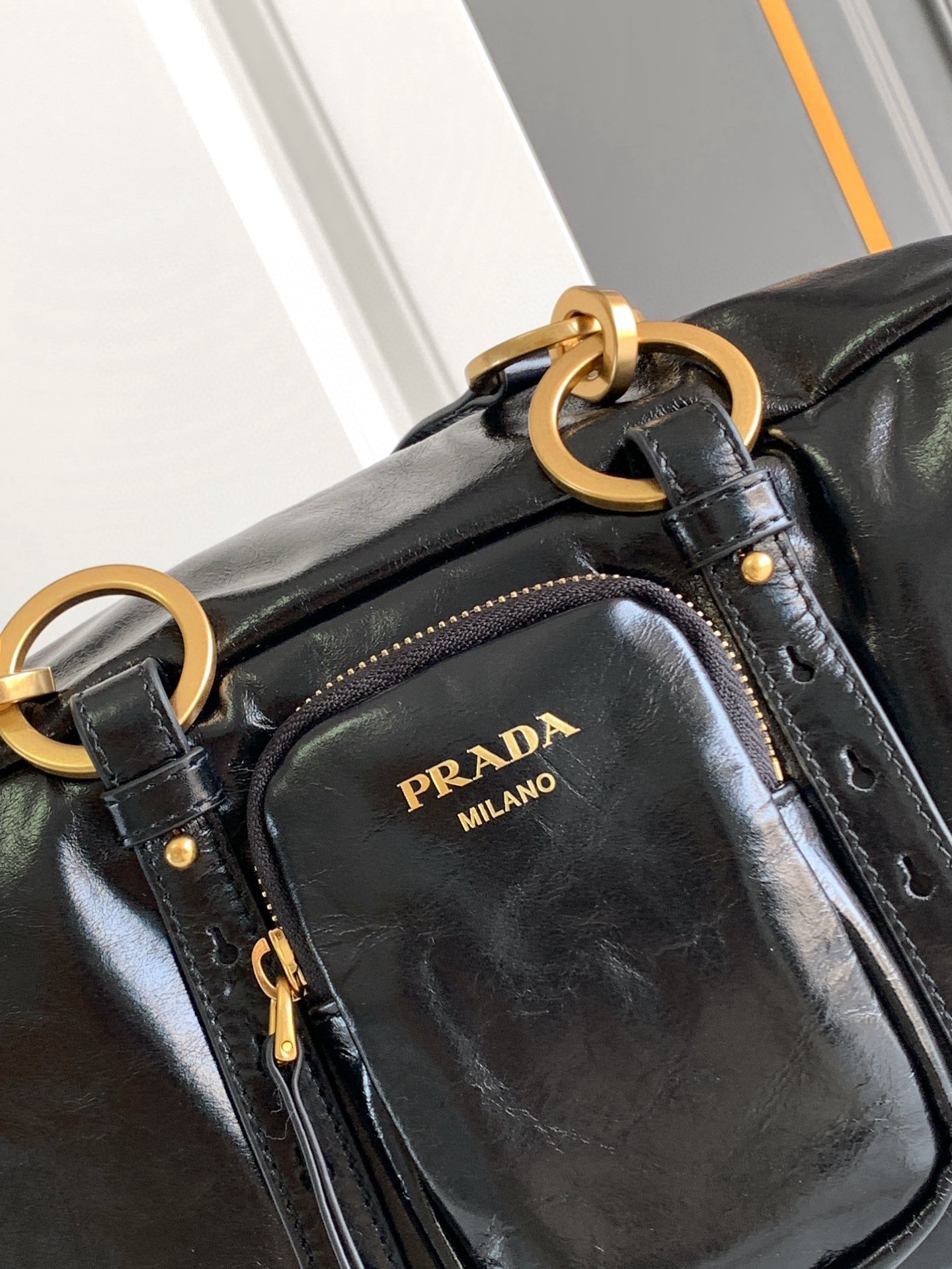 Replica Prada Dangle Top-handle Medium Bag in Black Vintage Leather